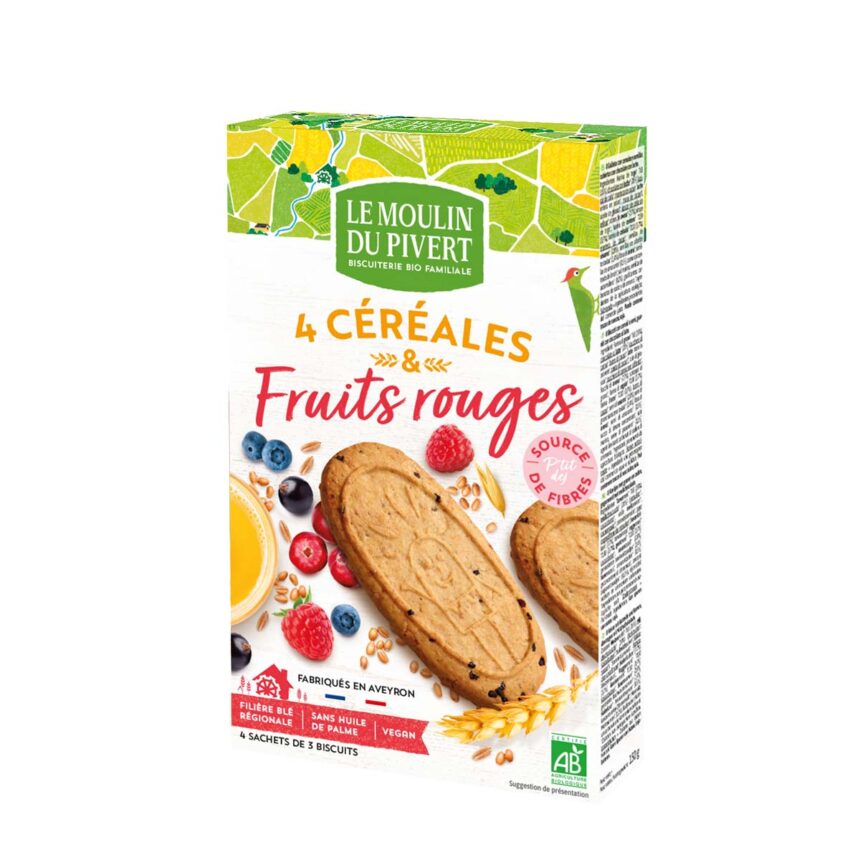 Biscuits petit-déjeuner bio aux fruits rouges et sources de fibres