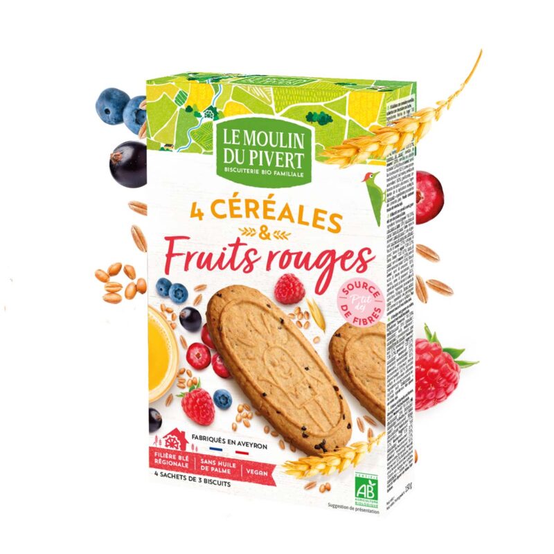 Biscuits petit-déjeuner bio aux fruits rouges et sources de fibres